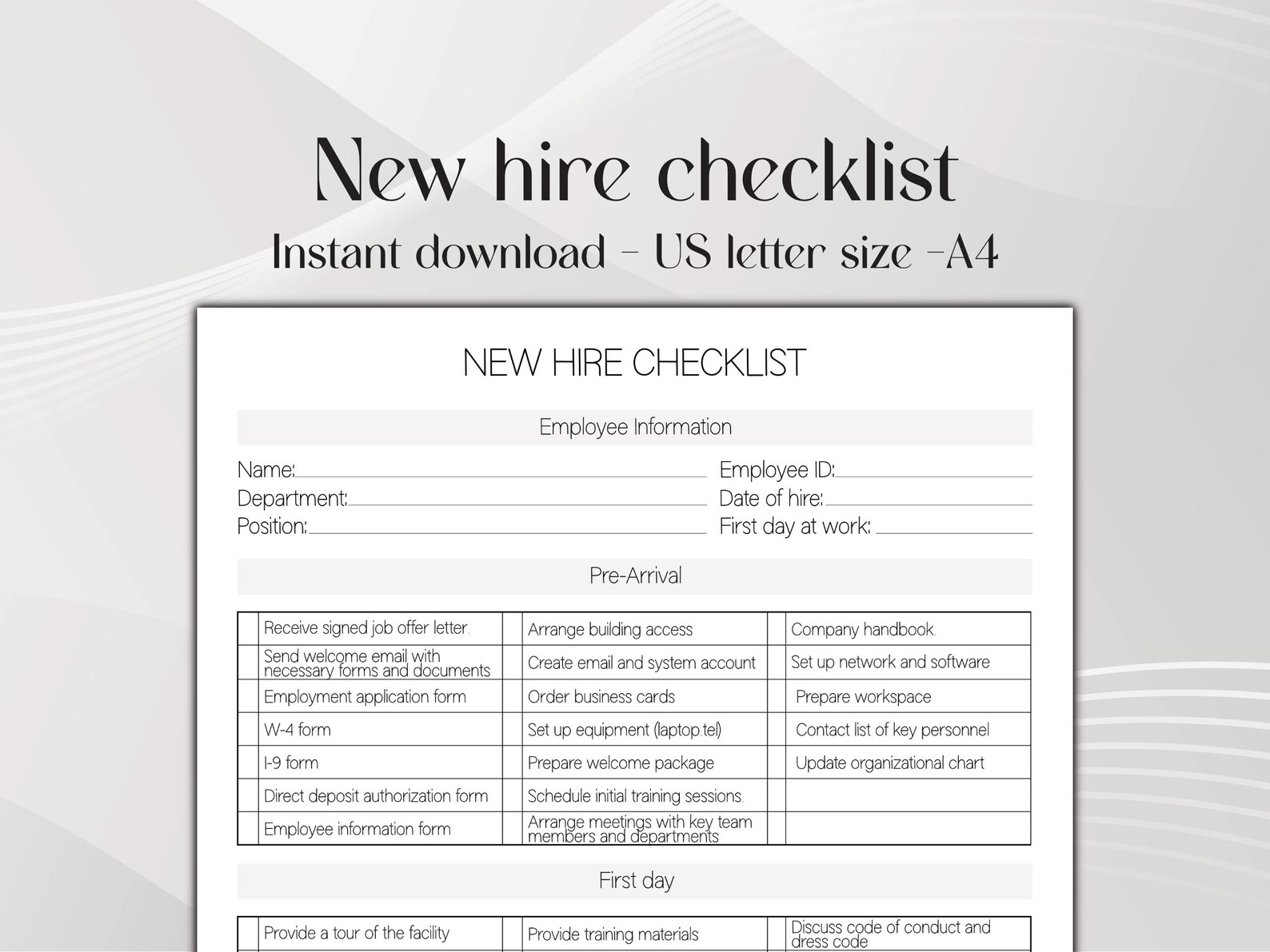 Onboarding Checklist, New Hire Template, Printable Document for New ...