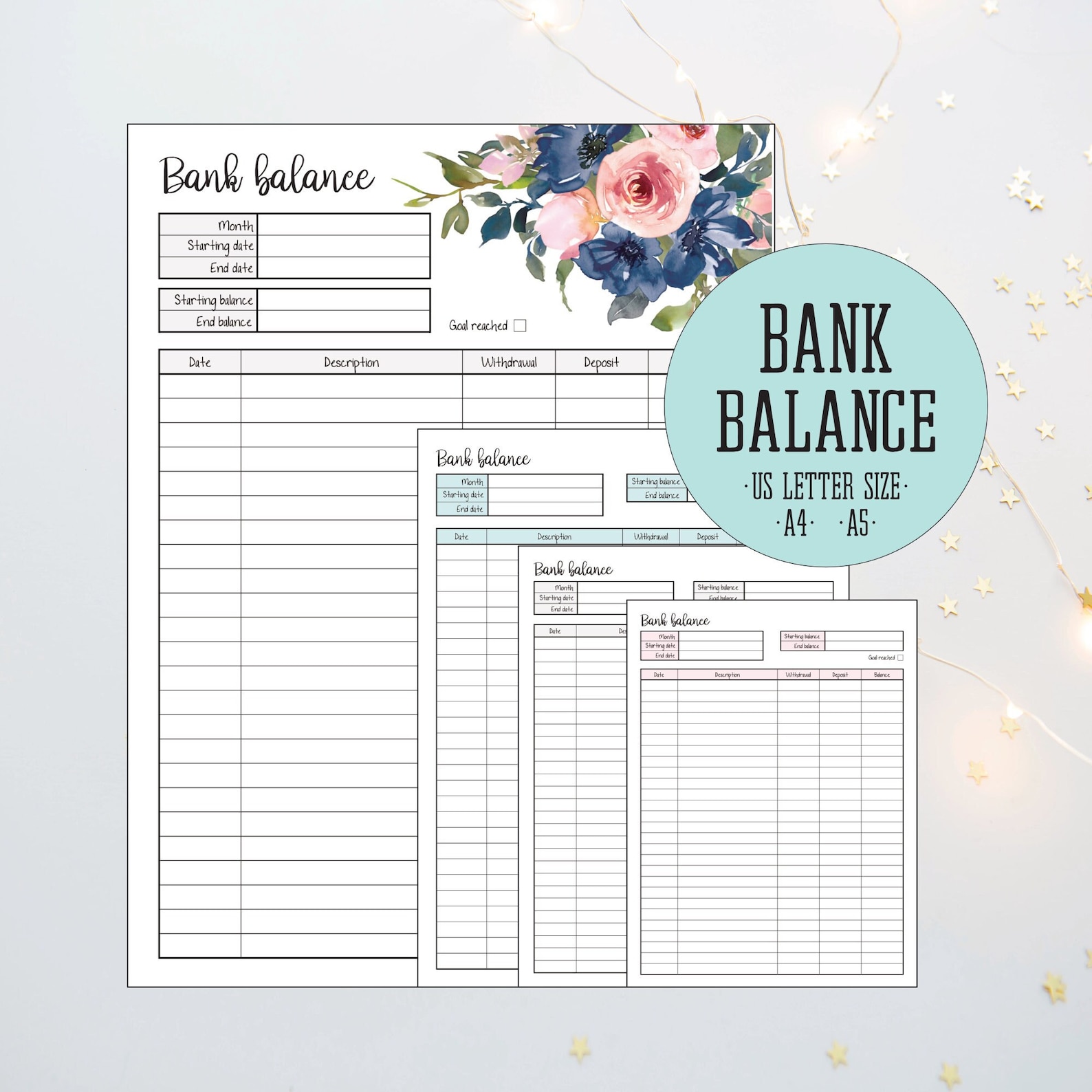 Bank Balance Printable Bank Balance Log Bank Account - Etsy