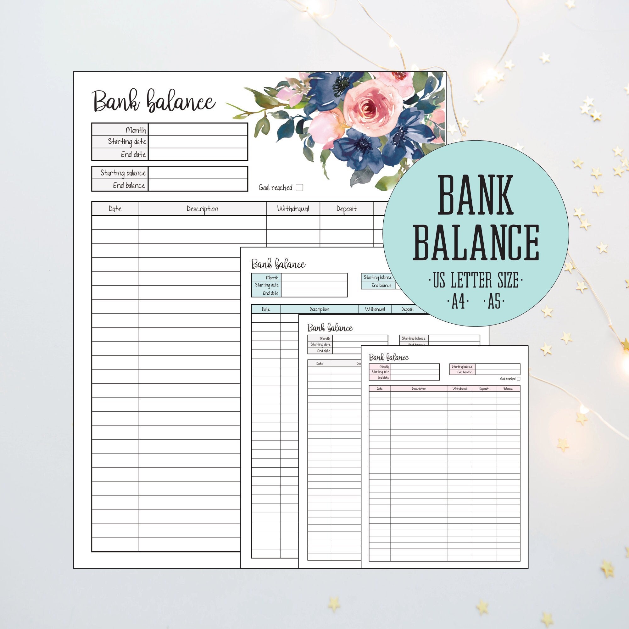 Bank Balance Printable Bank Balance Log Bank Account - Etsy