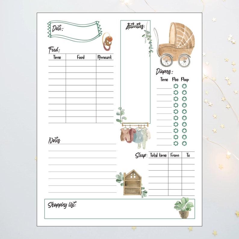 Printable Baby Log, Boho, Daily Baby Report, Printable Nanny Log ...