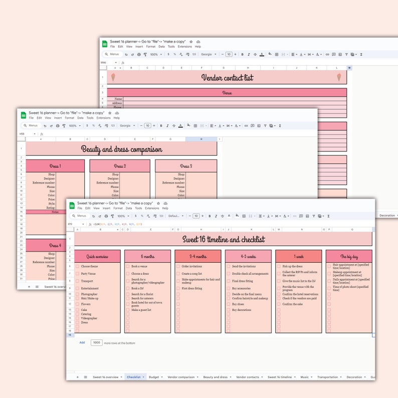 Sweet Sixteen Birthday Planner, Editable in Google Sheets, My Sweet 16 ...