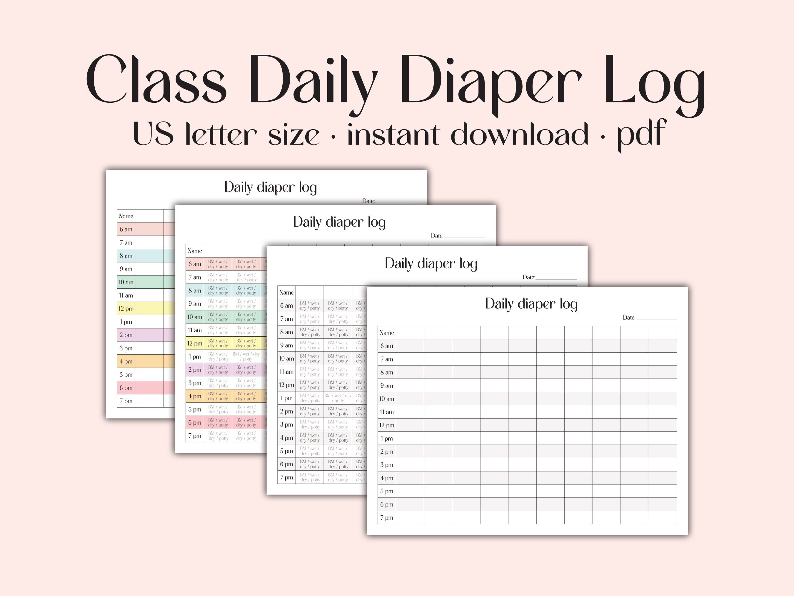 Diaper Changing Tracker Printable, Daily Diaper Log, Diaper Chart for ...