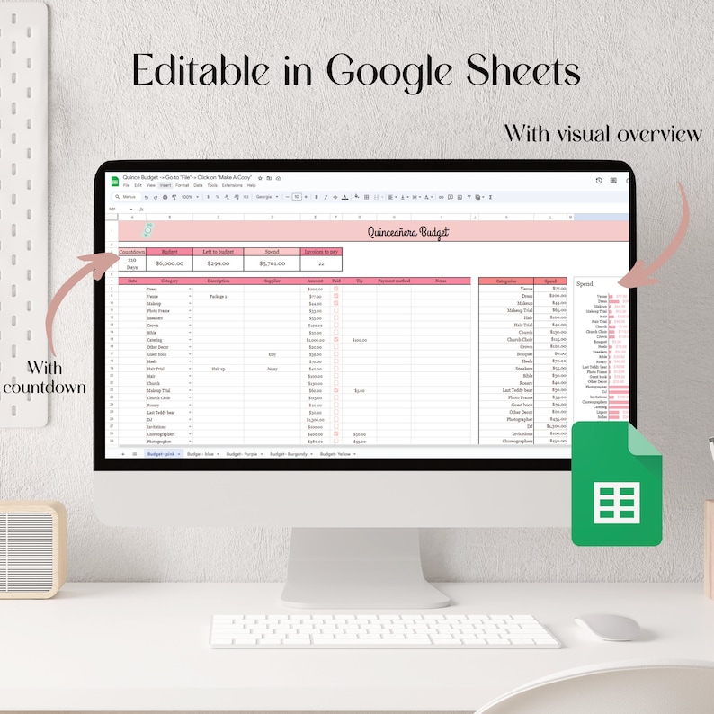 Quinceañera Budget Planner, Editable in Google Sheets, Quince Budgeting ...