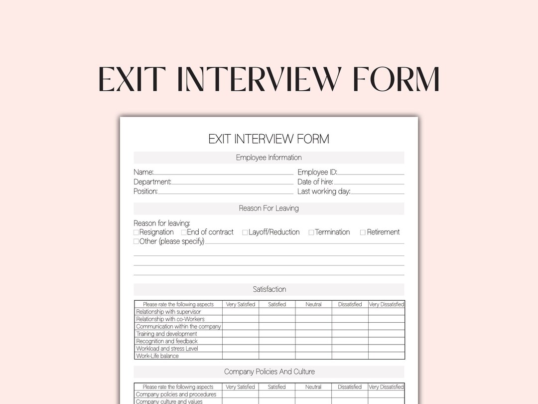Exit Interview Form, Employee Resignation Feedback Survey, Departing Employee Questionnaire ...