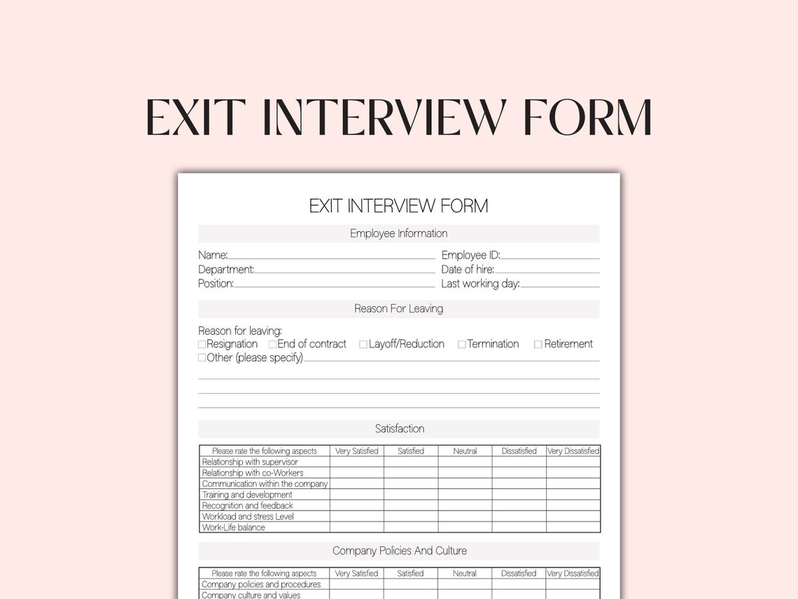 Exit Interview Form, Employee Resignation Feedback Survey, Departing ...