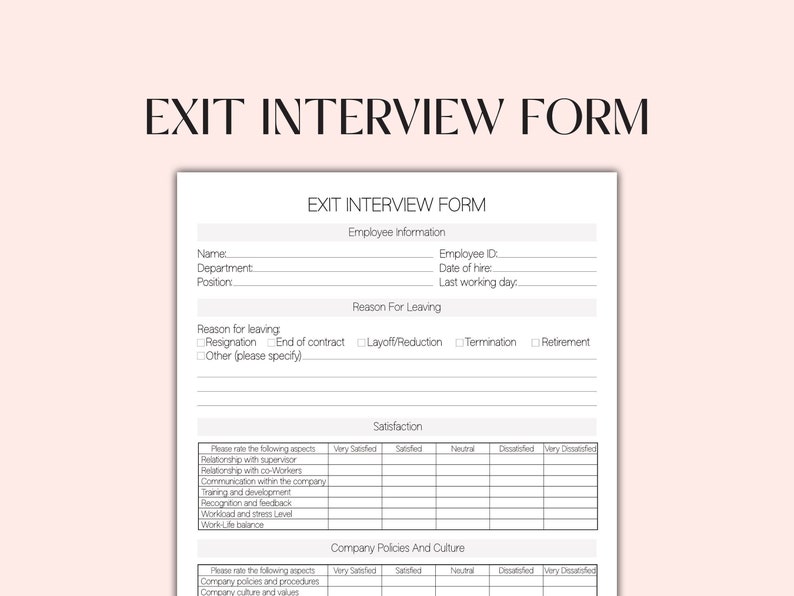 Exit Interview Form, Employee Resignation Feedback Survey, Departing ...