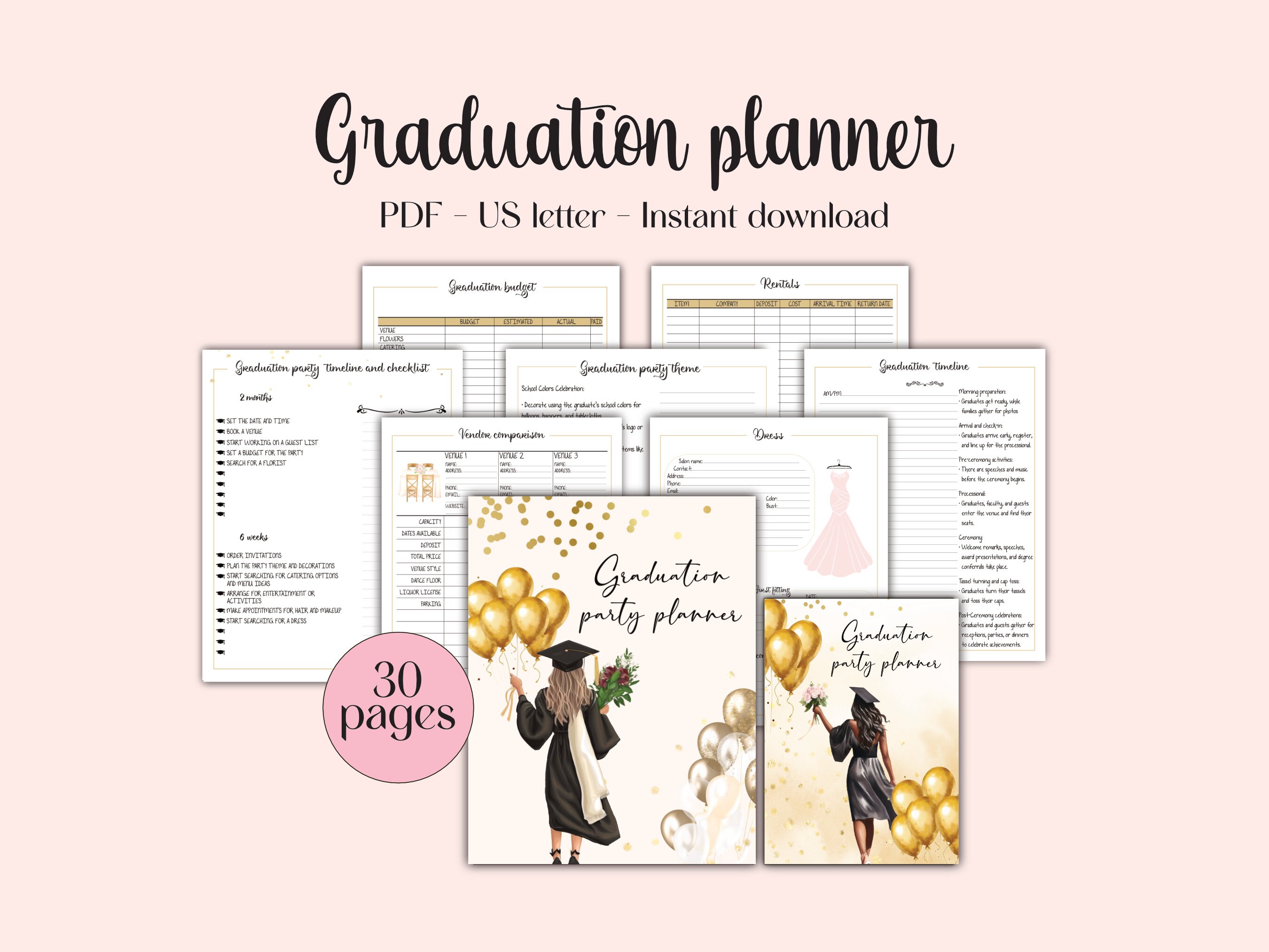Graduation Party Planner, Printable Grad Party Organizer, Instant ...