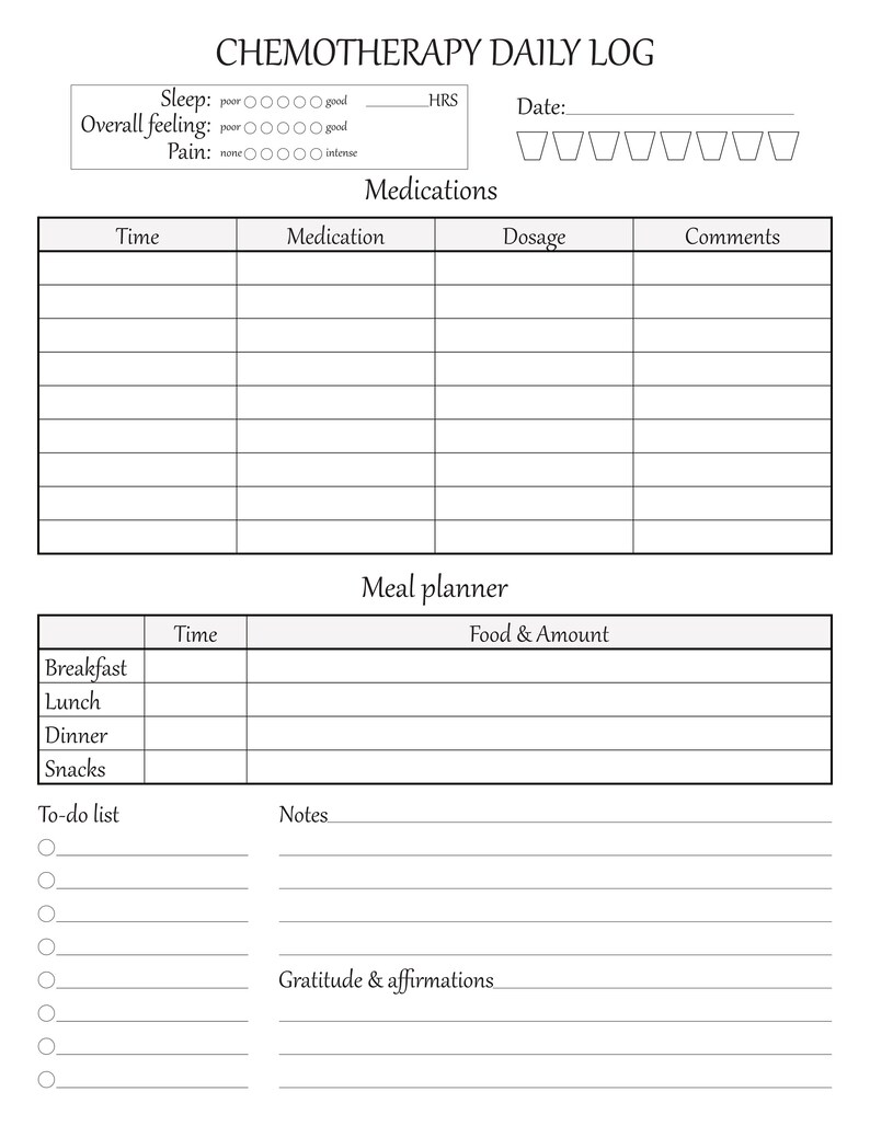 Chemo Tracker, Chemo Log, Chemotherapy Care, Cancer Digital Download ...