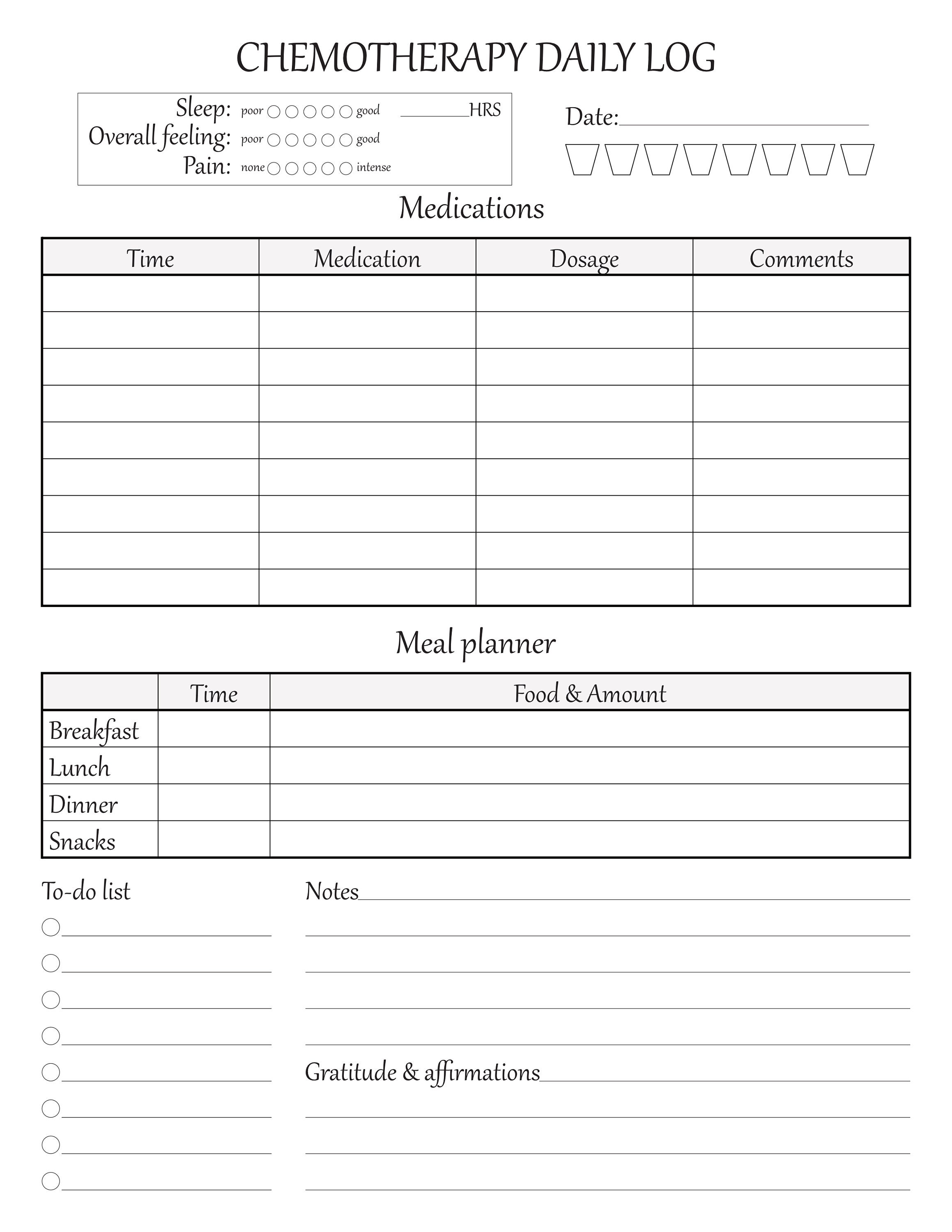 Chemo Tracker, Chemo Log, Chemotherapy Care, Cancer Digital Download ...