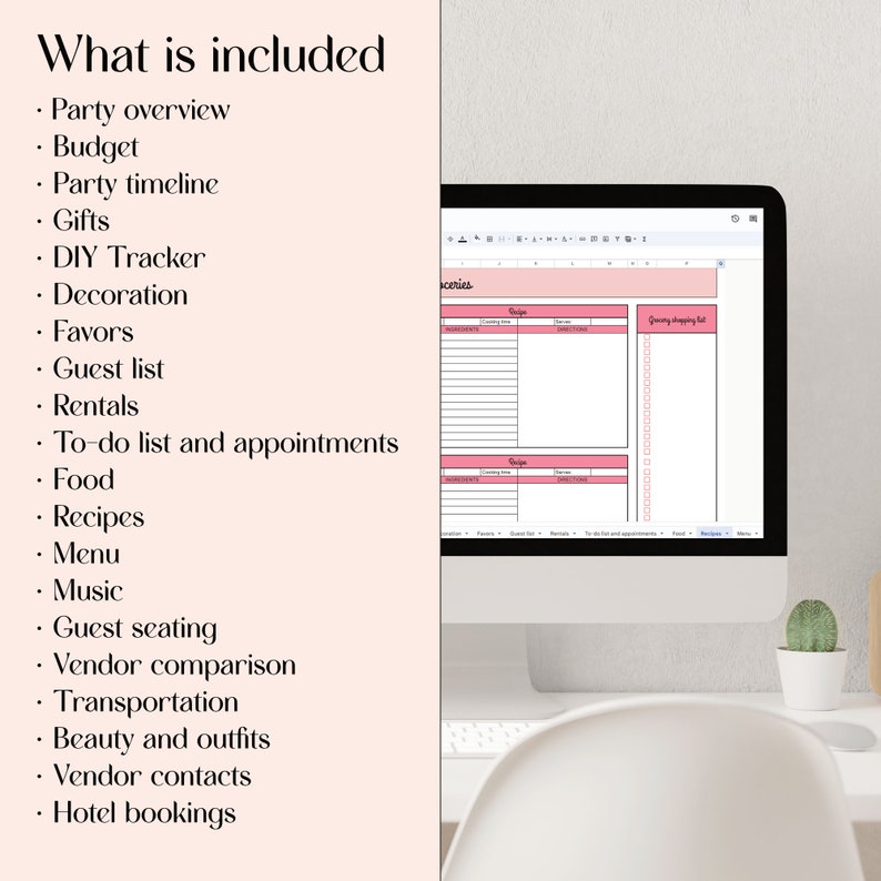 Party Planner, Editable in Google Sheets, Party Planning Checklist ...