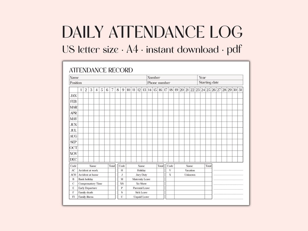 Absence Tracker: Employee Attendance Log, Daily Staff Absence Tracker ...