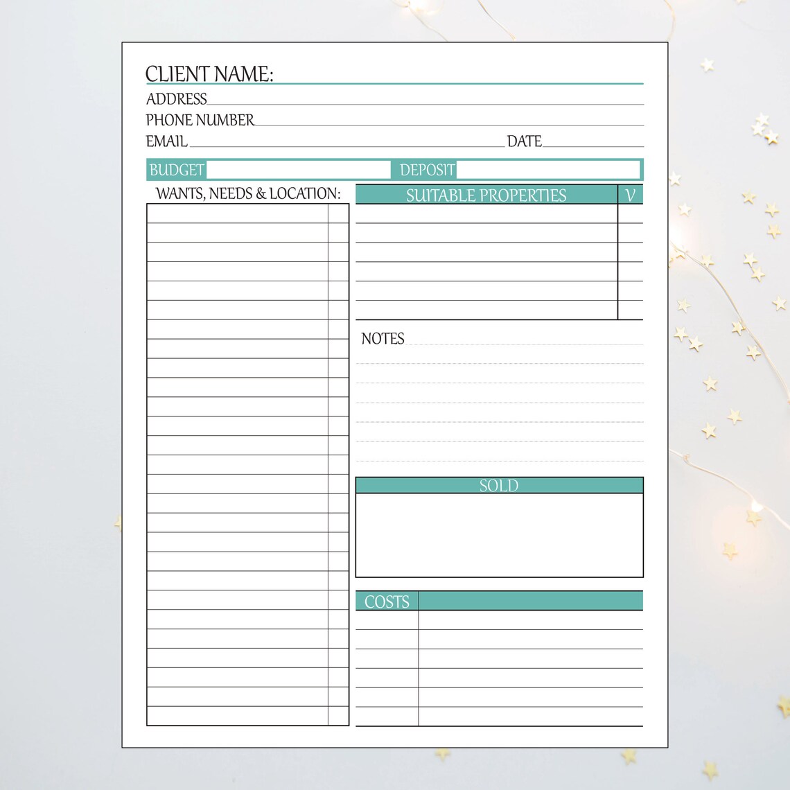 Real Estate Client Information Sheet Realtor Templates & Questionnaire ...