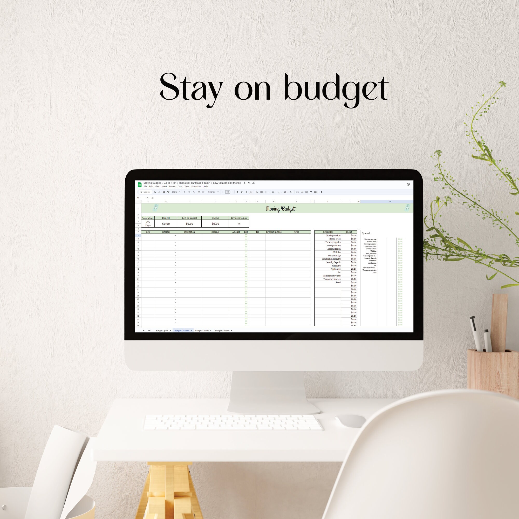 Moving Expense Tracker Spreadsheet, Editable Google Sheets Relocation ...