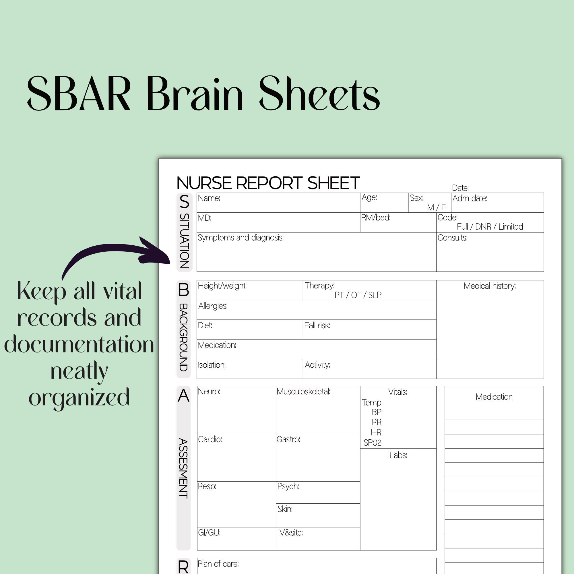 Nurse Report Sheet Template for Organizing ICU and Med-surg Shifts ...