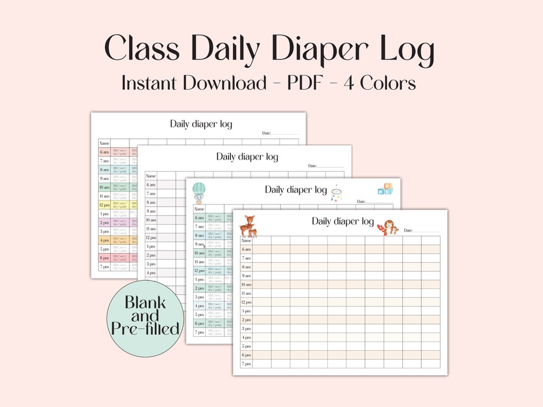 Diaper Changing Tracker Printable, Daily Diaper Log & Classroom Chart ...