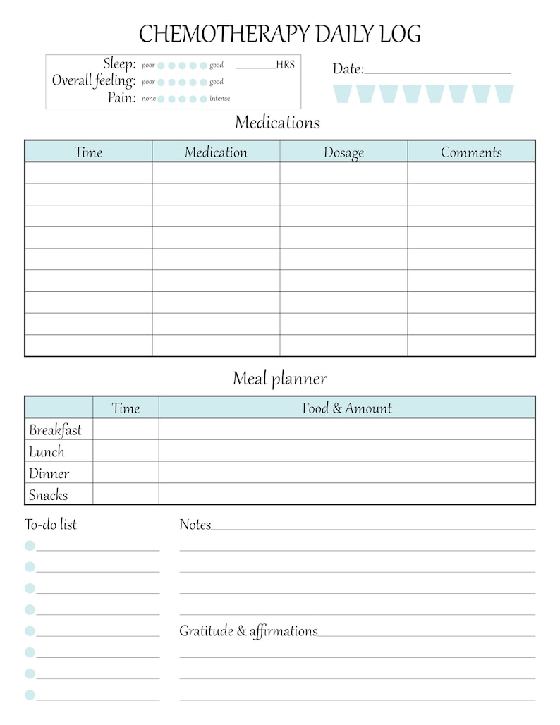 Chemo Tracker, Chemo Log, Chemotherapy Care, Cancer Digital Download ...