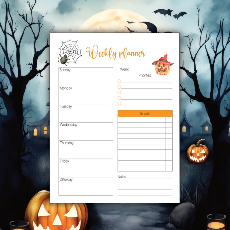 Halloween Planner Insert, Daily and Weekly Planner, Halloween Schedule ...