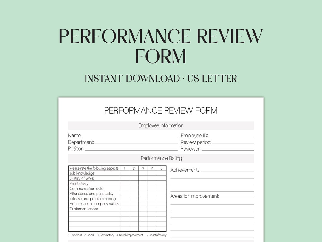 Performance Review Form, Employee Work Evaluation Sheet, Job Feedback ...