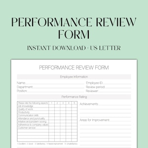 Performance Review Form, Employee Work Evaluation Sheet, Job Feedback ...