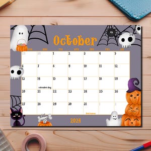 Printable October Calendar 2024, Halloween Monthly Schedule, Portrait ...