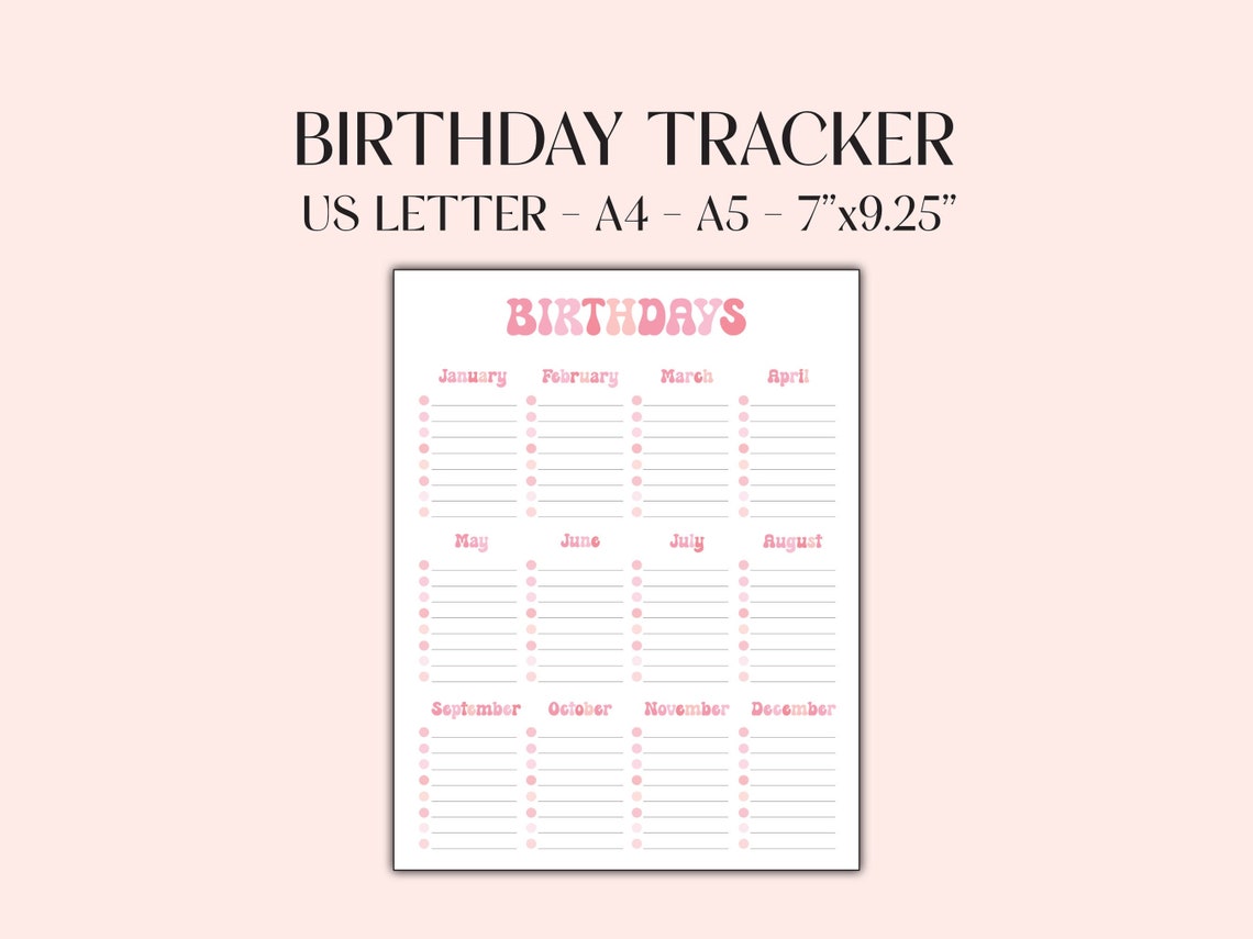 Birthday Tracker Printable - Pink Birthday Tracking Template | Birthday ...