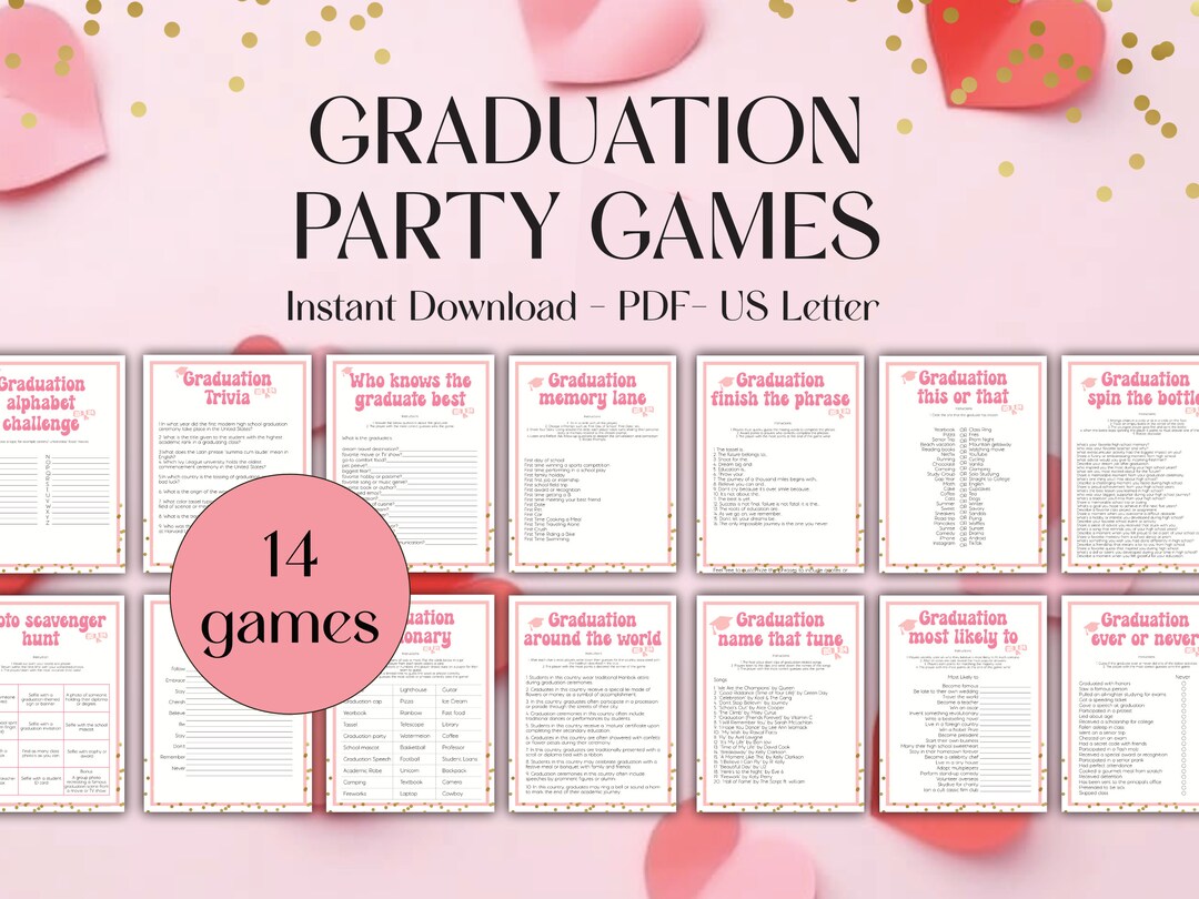 Graduation Party Games Printable - Pink Party Theme Class of 2025 Grad ...