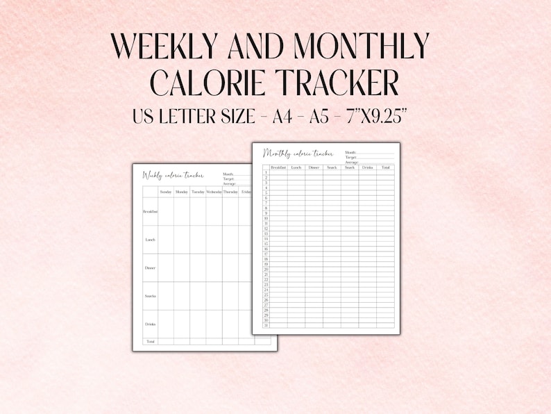 Calorie Tracker, Printable Daily Weekly and Monthly Calories Counter ...