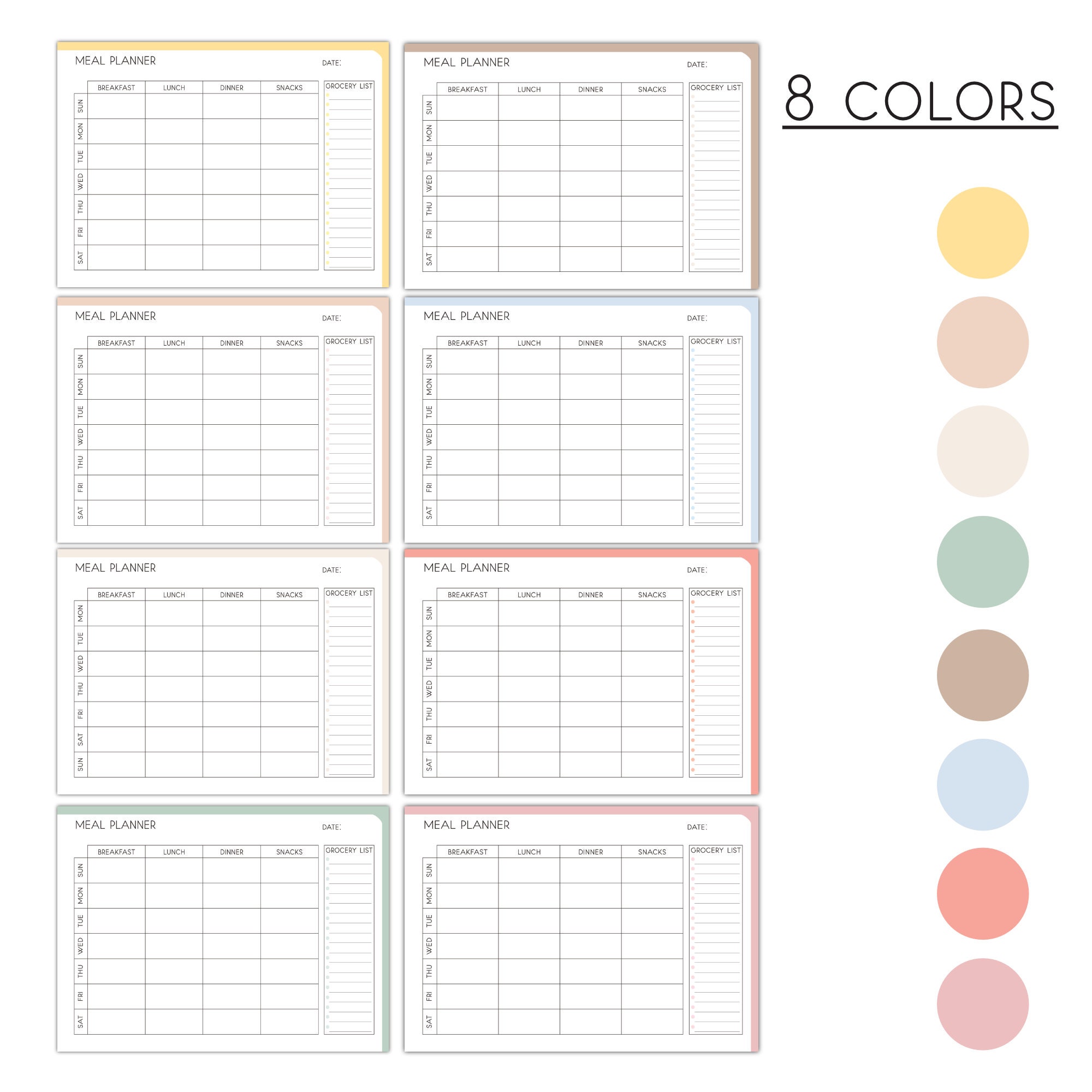 Digital Weekly Meal Planner for Goodnotes or Notability, 8 Colors ...