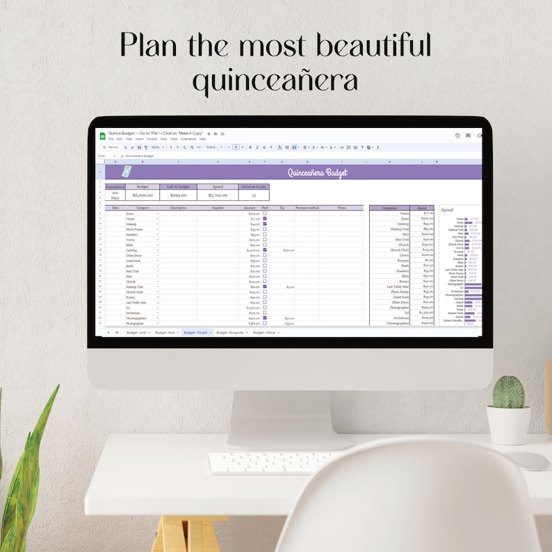 Quinceañera Budget Planner, Editable in Google Sheets, Quince Budgeting ...