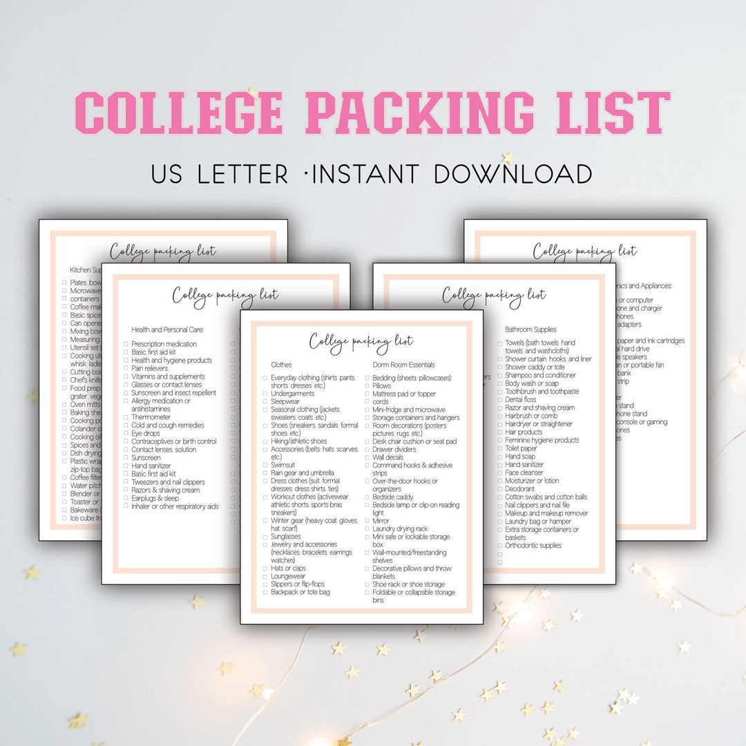 College Packing Checklist, Printable University Essentials Lists ...