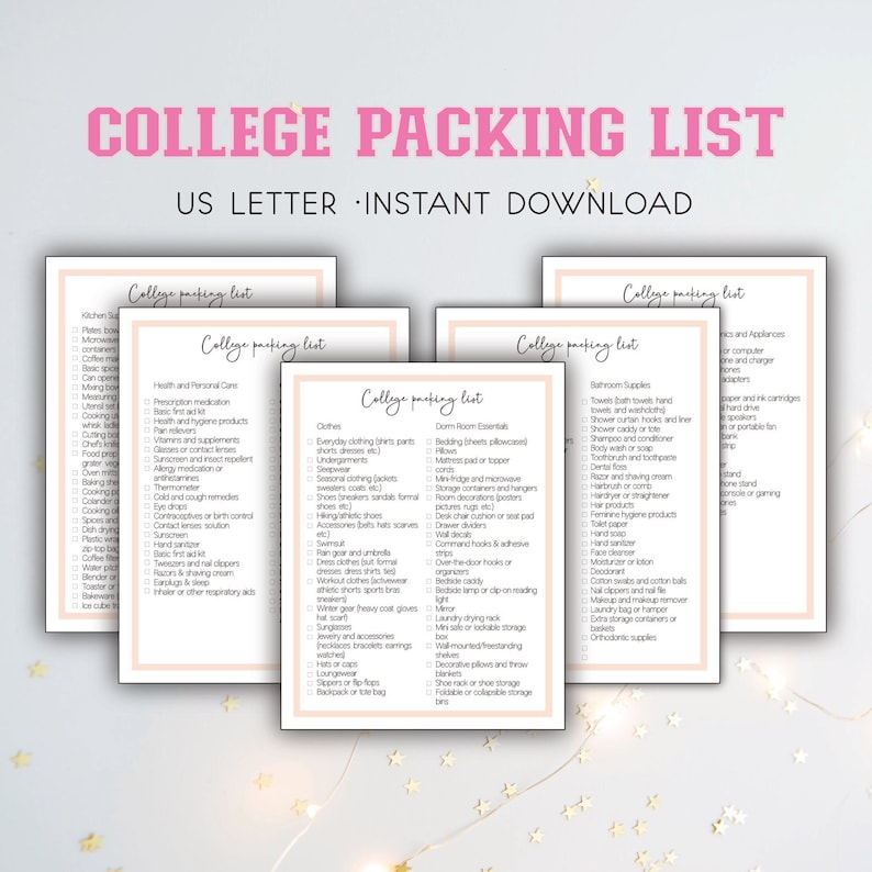 College Packing Checklist, Printable University Essentials Lists ...