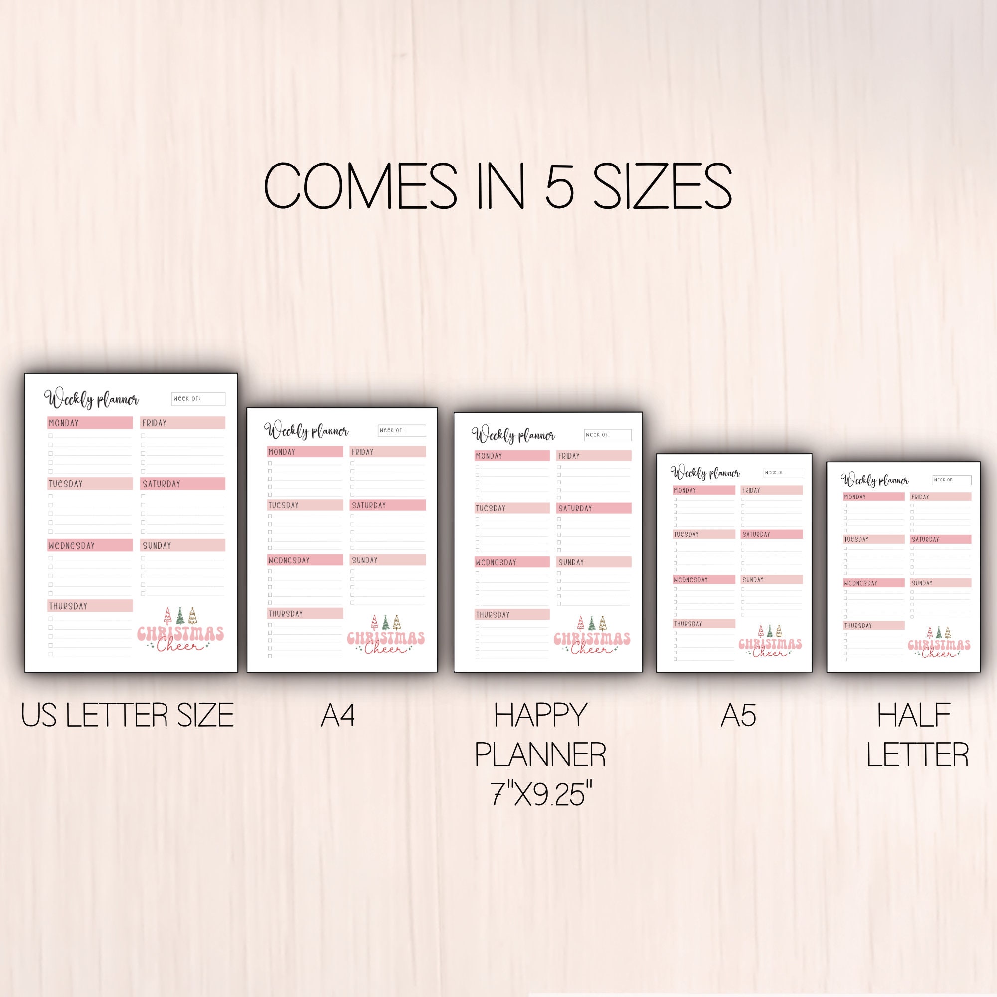 Weekly Planner Inserts, Pink Christmas Schedule Planner, Printable to ...