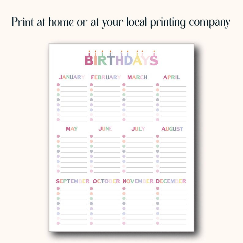 Birthday Tracker Printable, Birthday Tracking Template, Birthday ...