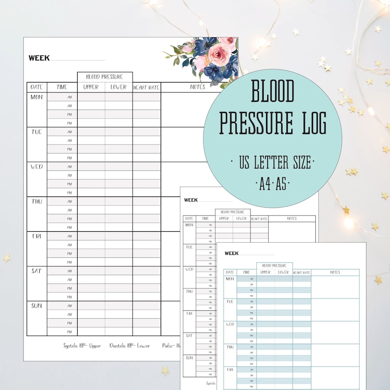 Blood Pressure Log BP Diary Printable Tracker Instant | Etsy