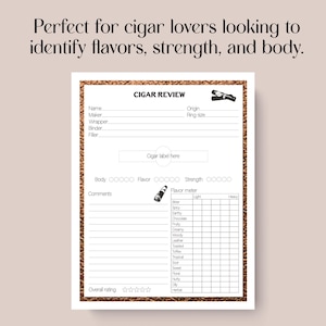 Cigar Review Log - Cigar Tasting Template for Cigar Lovers, Printable ...
