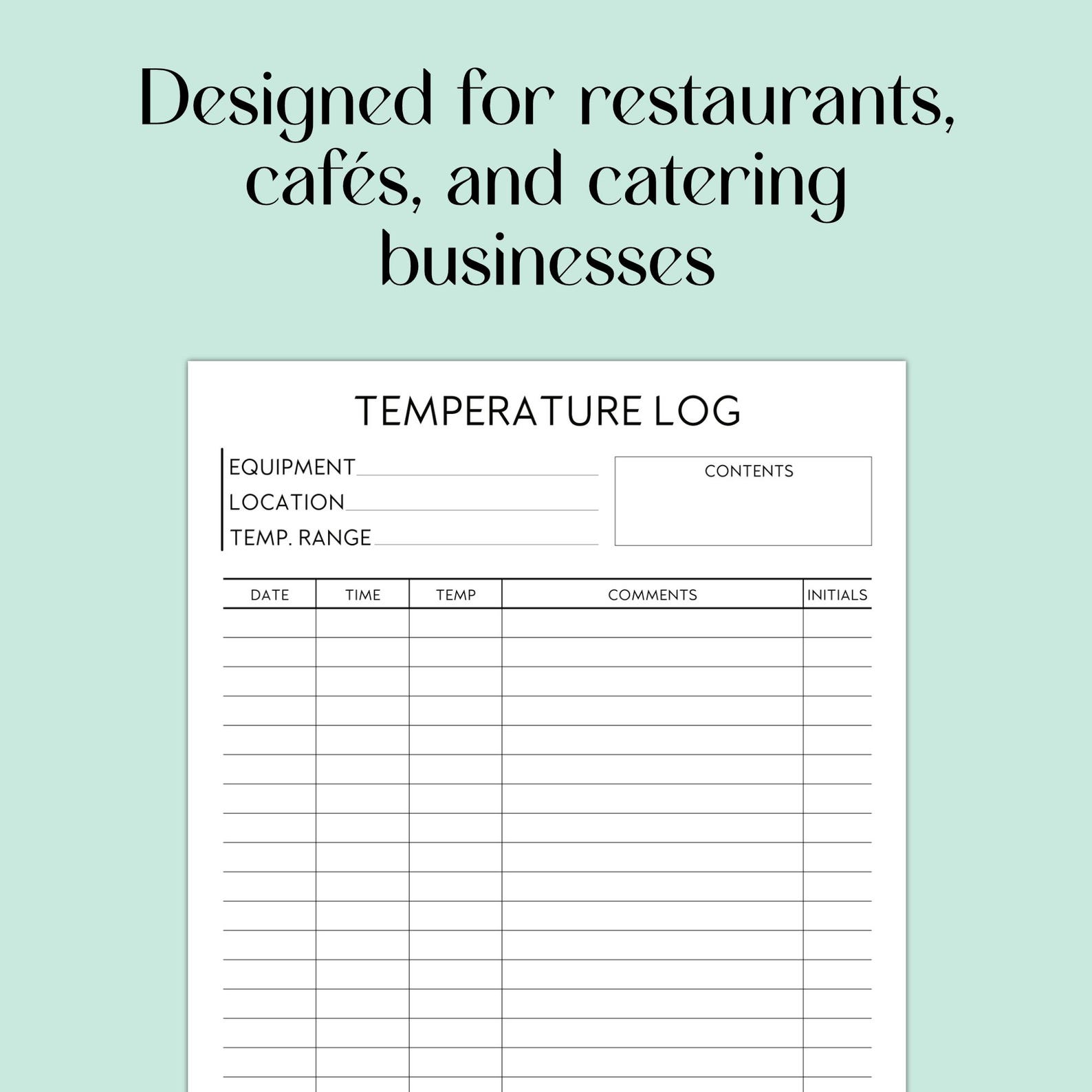 Temperature Log, Daily Refrigerator INSTANT DOWNLOAD, Printable ...