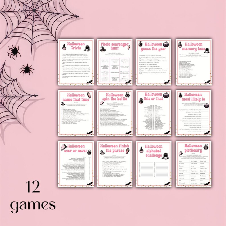 Halloween Games Bundle - Printable Pink Party Games for Adults & Teens ...