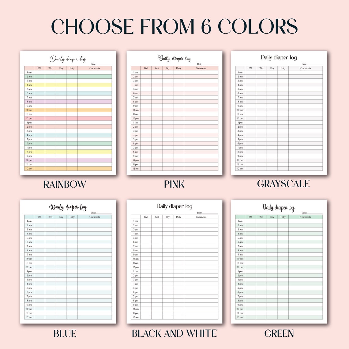 Diaper Log Printable: Daily Changing Tracker & Infant Changing Chart in ...