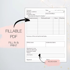 Editable Construction Site Log | Job Site Project Management Report ...