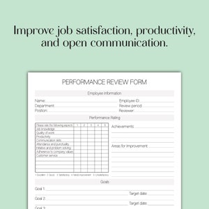 Performance Review Form, Employee Work Evaluation Sheet, Job Feedback ...