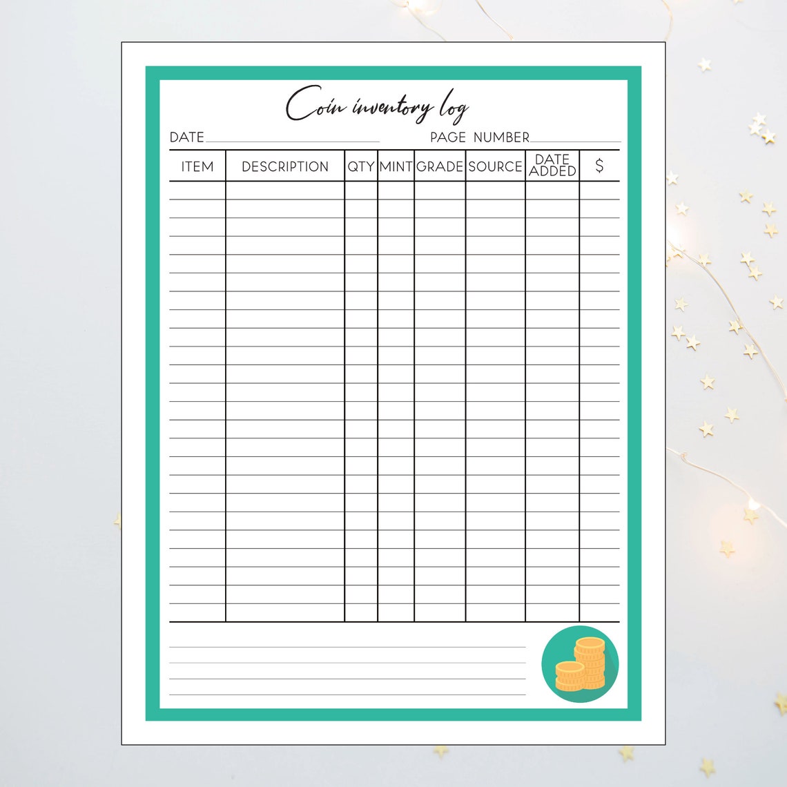 Coin Collection, Coin Inventory, Collectible Coin Inventory Log ...