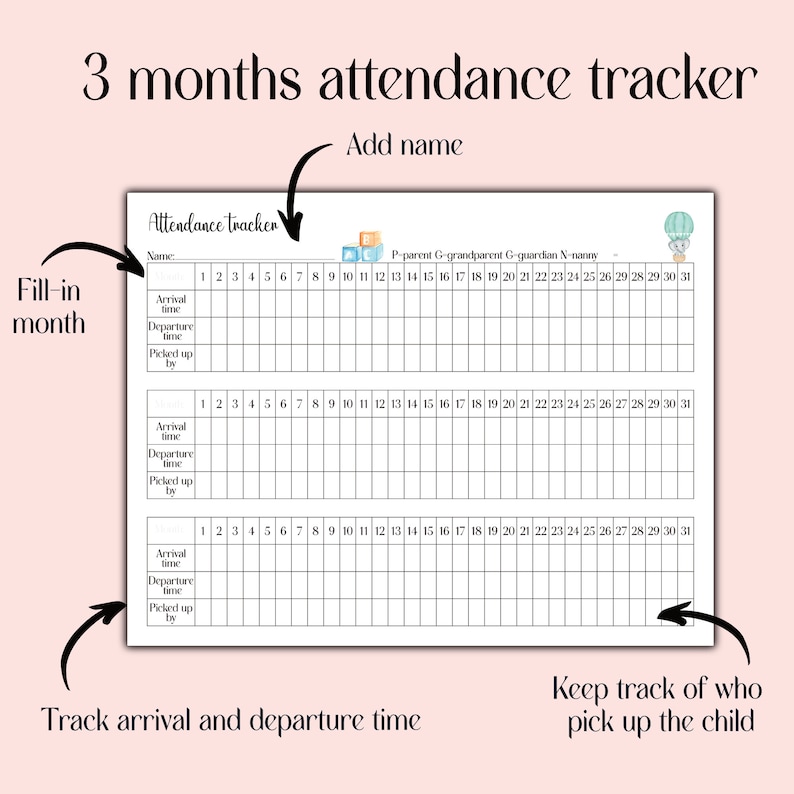 Child Care Attendance Tracker | Vertical and Horizontal Attendance List ...