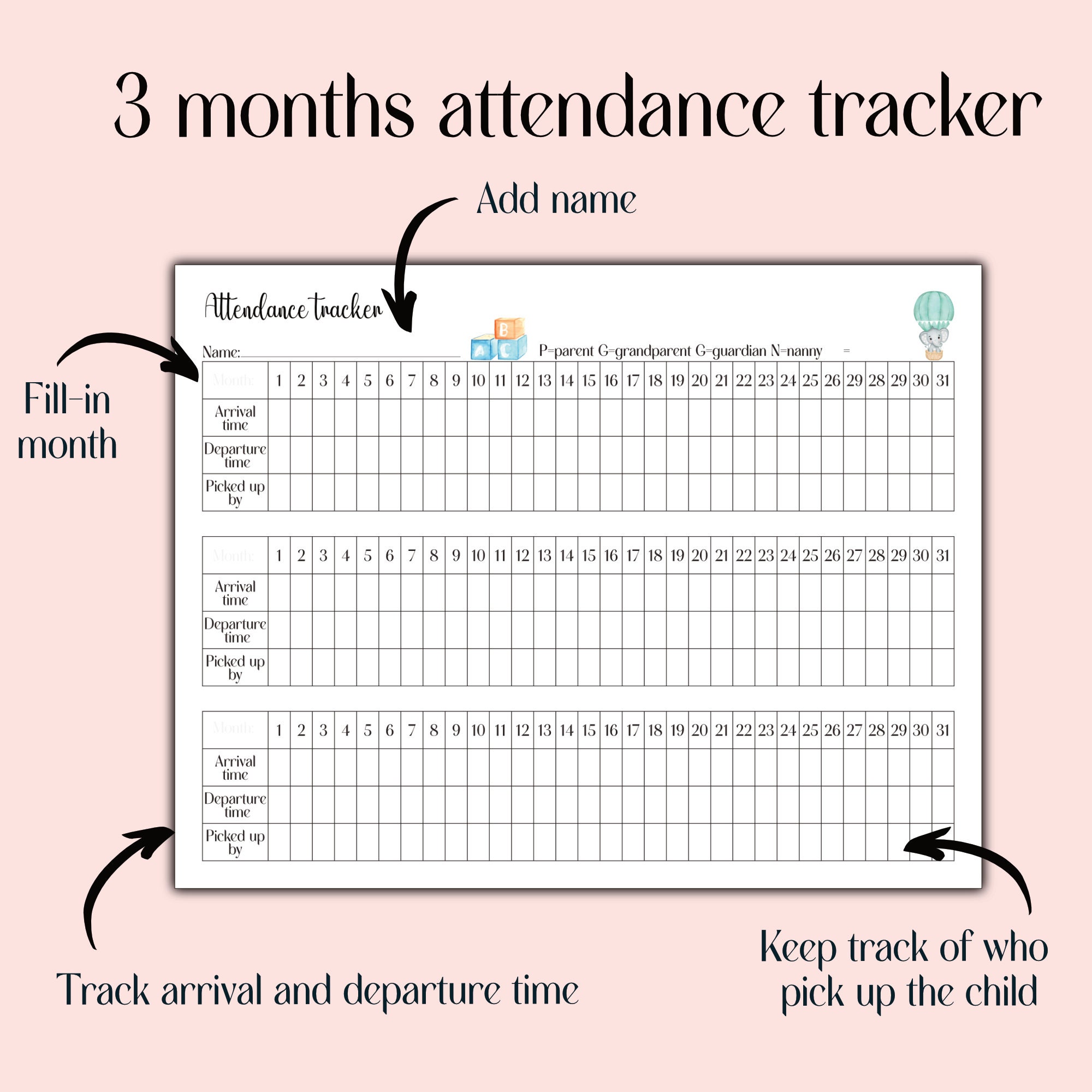 Child Care Attendance Tracker | Vertical and Horizontal Attendance List ...
