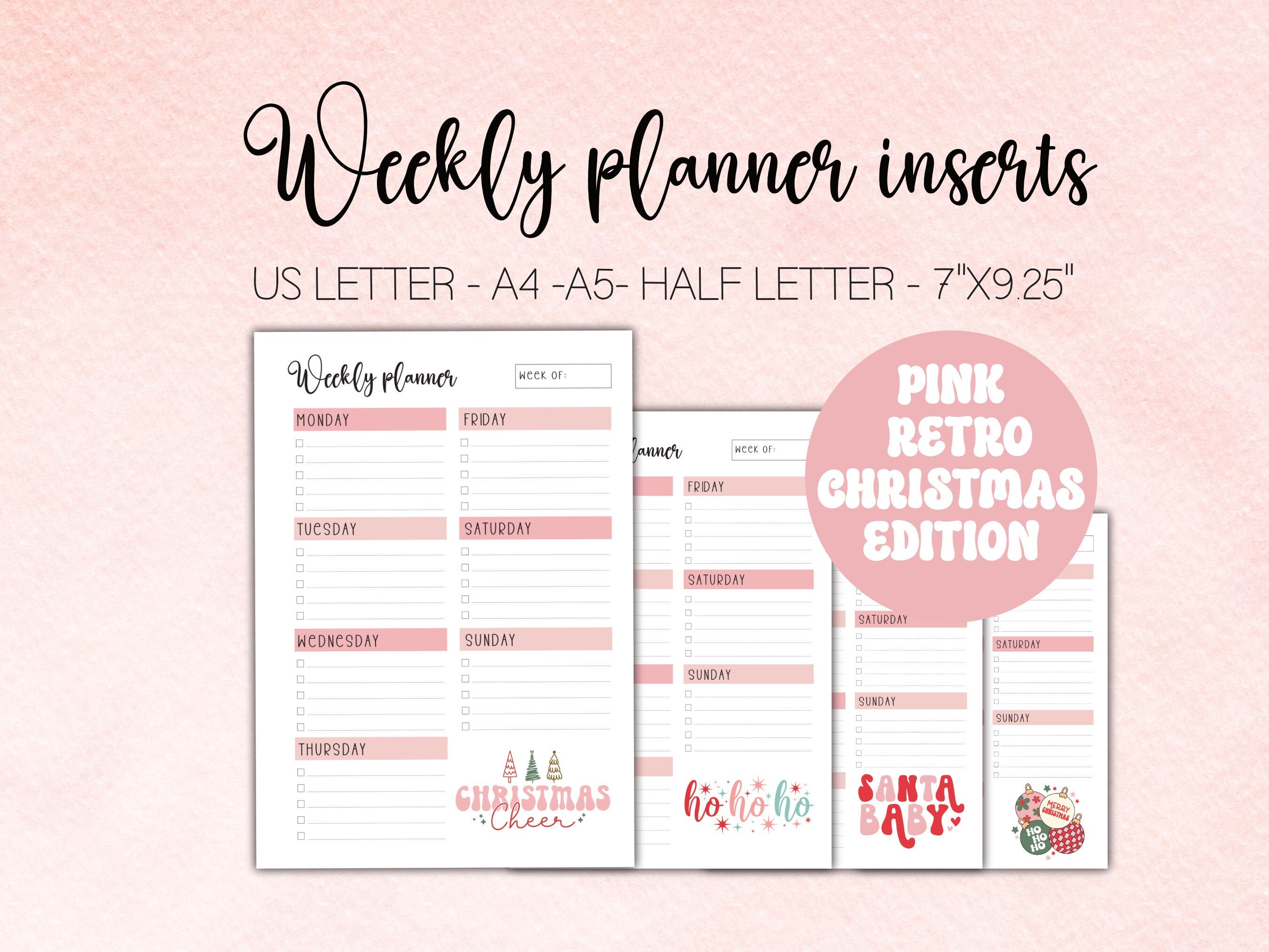 Weekly Planner Inserts, Pink Christmas Schedule Planner, Printable to ...