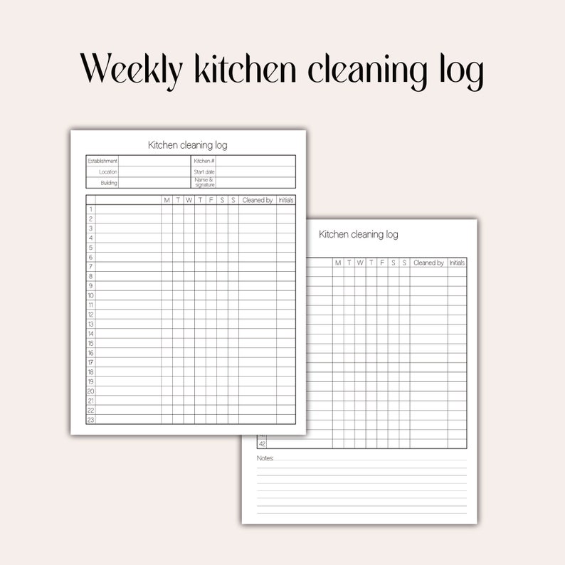 Food Safety Hygiene Record Sheets, Kitchen Cleaning Checklist ...