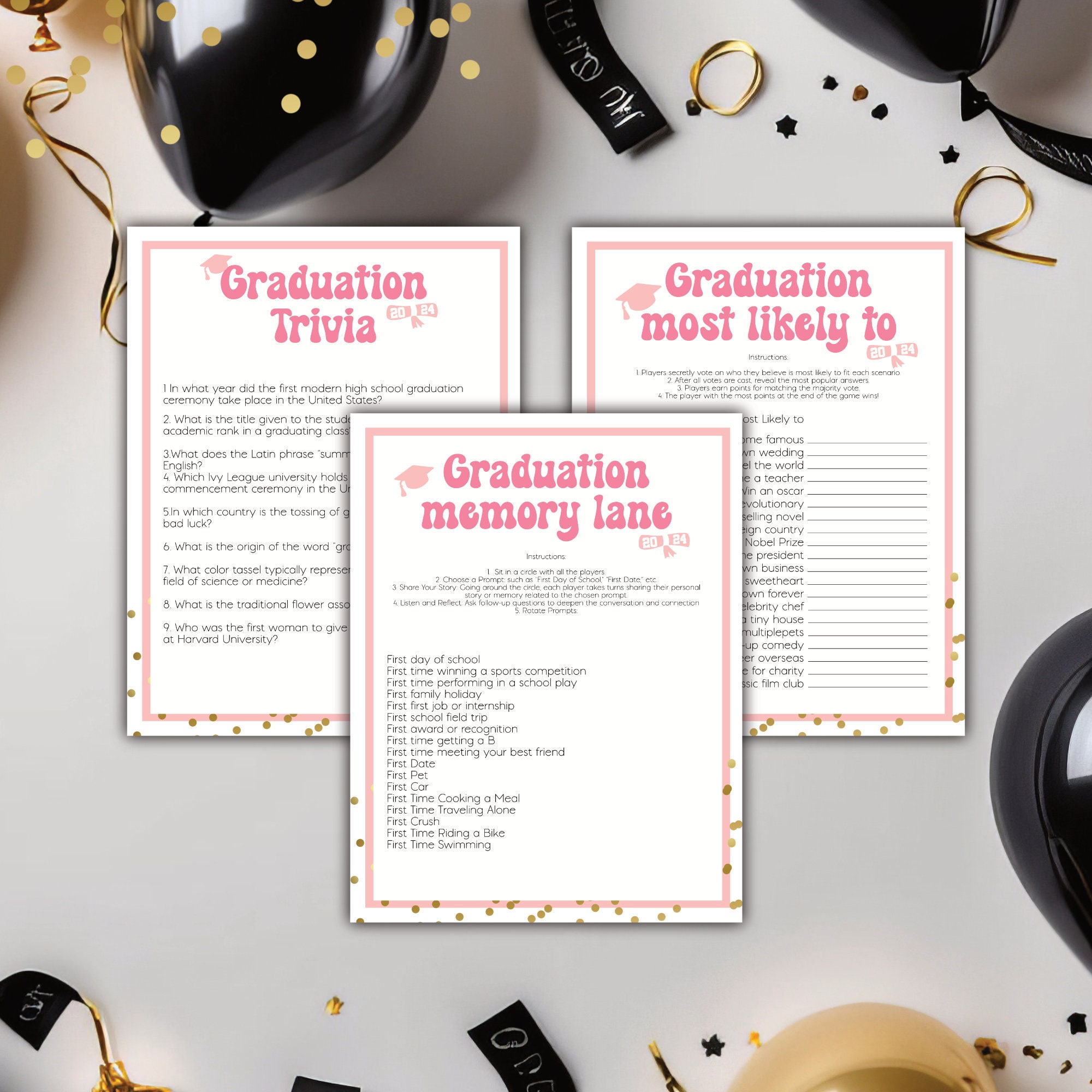Graduation Party Games Printable - Pink Party Theme Class of 2025 Grad ...