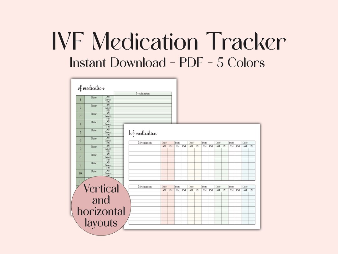 IVF Medication Planner, in Vitro Medication Log, Fertility Schedule, 5 ...