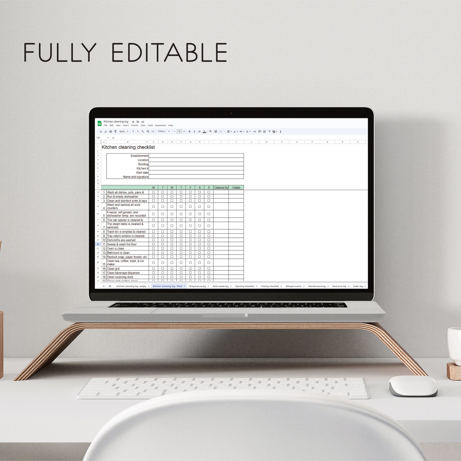Editable Kitchen Cleaning Checklist, Google Sheets, Bundle for Food ...