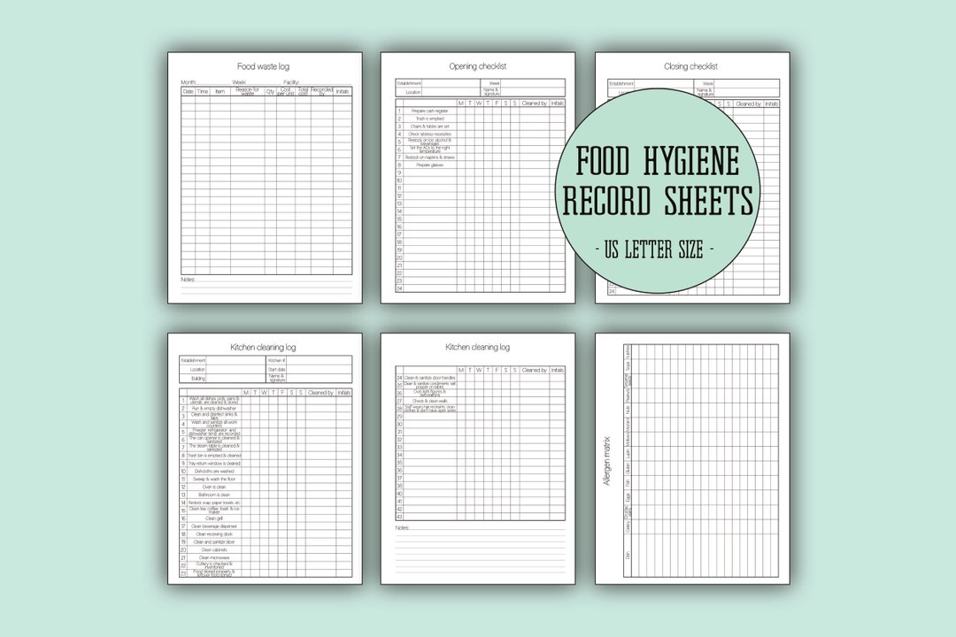 Kitchen Cleaning Checklist, Temperature Log, Food Waste Log, Food ...