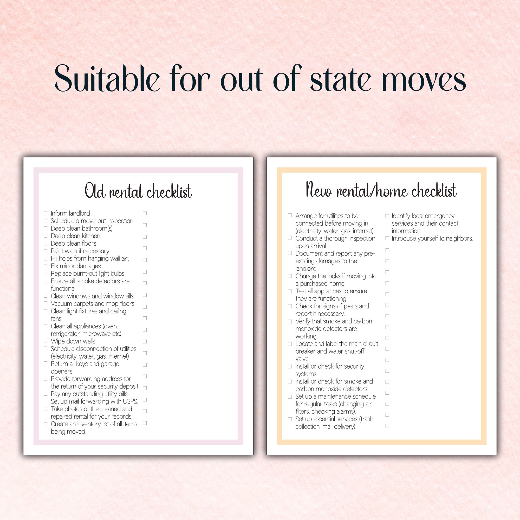 Moving Checklist, Printable Relocation Planner Suitable for Rentals and ...